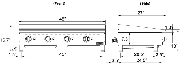 48″ Elite Countertop Radiant Gas Charbroiler, 4 Burners, 160,000 BTU ...