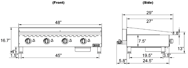 48″ Countertop 4 Burner Stainless Steel Gas Griddle with Manual Control ...