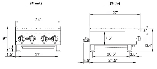 Countertop Stainless Steel Gas Hot Plate with 4 Burners – Omcan