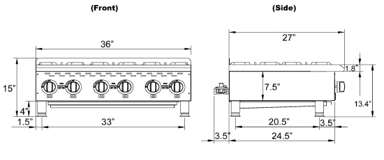 Countertop Stainless Steel Gas Hot Plate with 6 Burners – Omcan