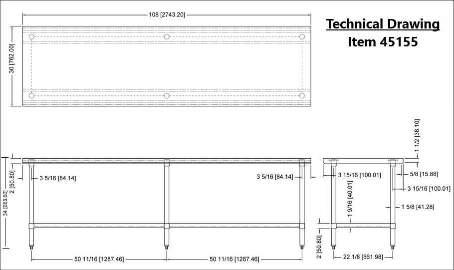 30″ x 108″ All Stainless Steel Worktable with Stainless Steel ...